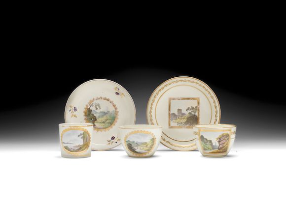 Bonhams : A Pinxton teacup, coffee can and saucer and another Pinxton ...