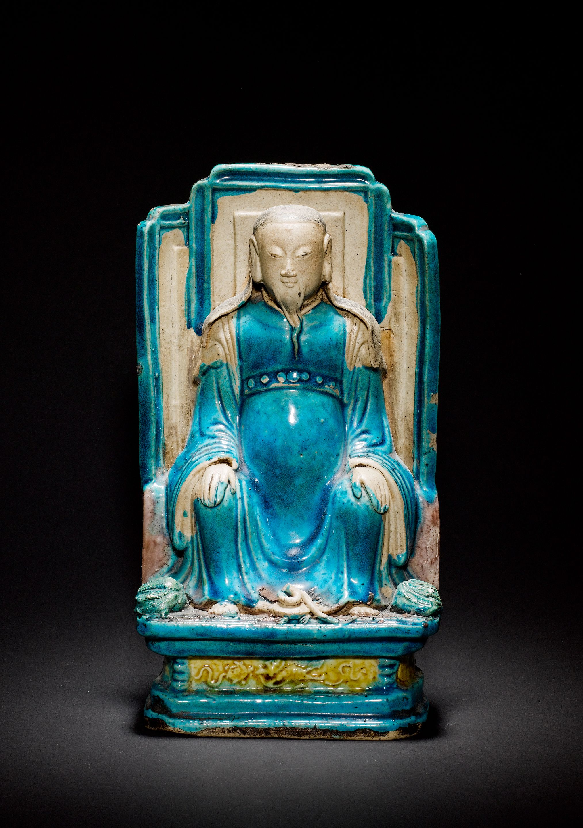 Bonhams : A turquoise and other glazed figure of Zhen Wu 17th century