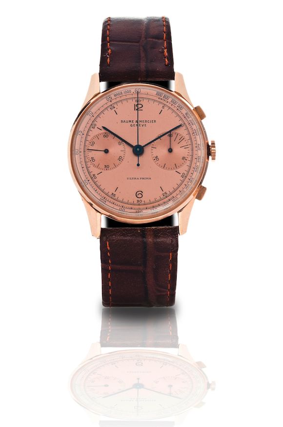Bonhams : Baume & Mercier. A fine and rare 18ct rose gold manual wind ...