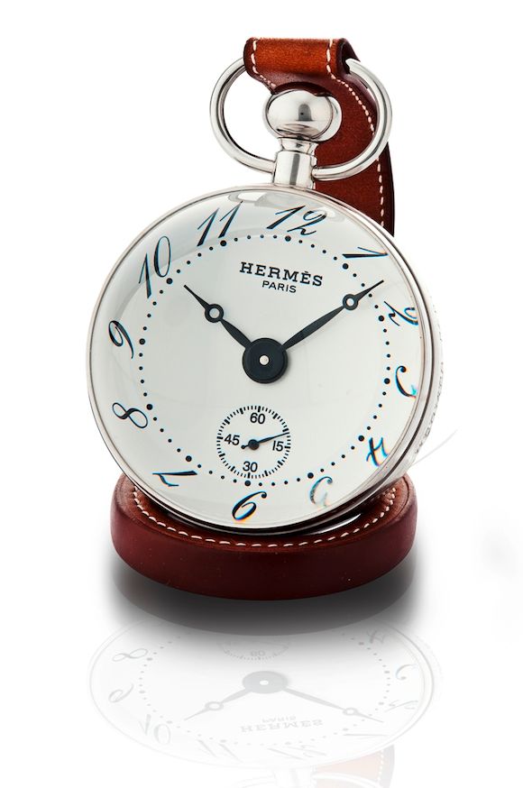 Bonhams : Hermès. A fine stainless steel manual wind desk clock Ref: PE ...