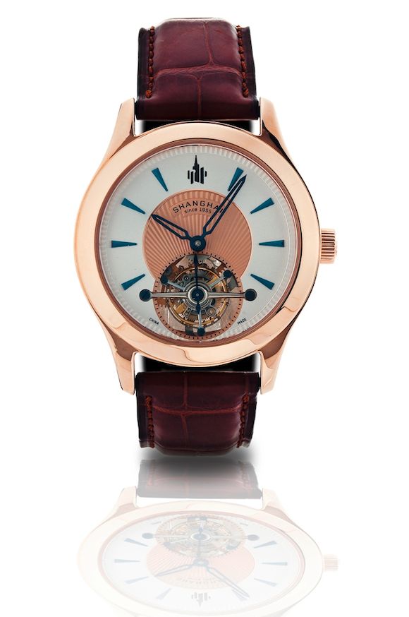 Bonhams : Shanghai Watch. A fine and rare 18ct rose gold manual wind ...