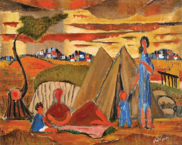 Bonhams : Yohanan Simon (Israeli, 1905-1976) Figures in a kibbutz