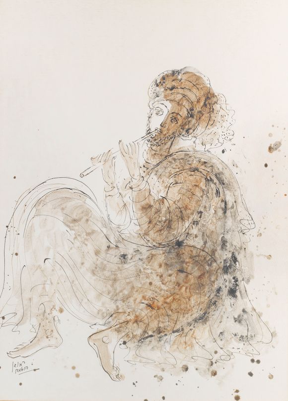 Bonhams : Reuven Rubin (Israeli, 1893-1974) A Shepherd playing the flute