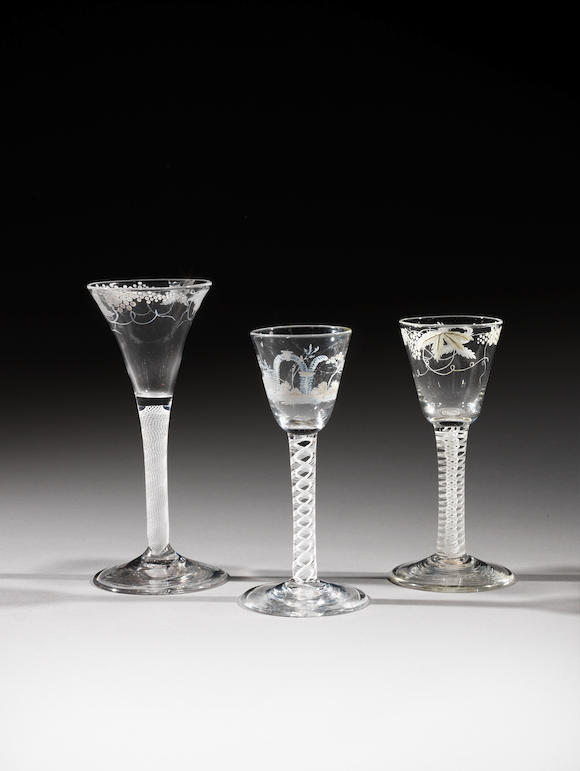 Bonhams A Beilby Enamelled Opaque Twist Wine Glass Circa 1765