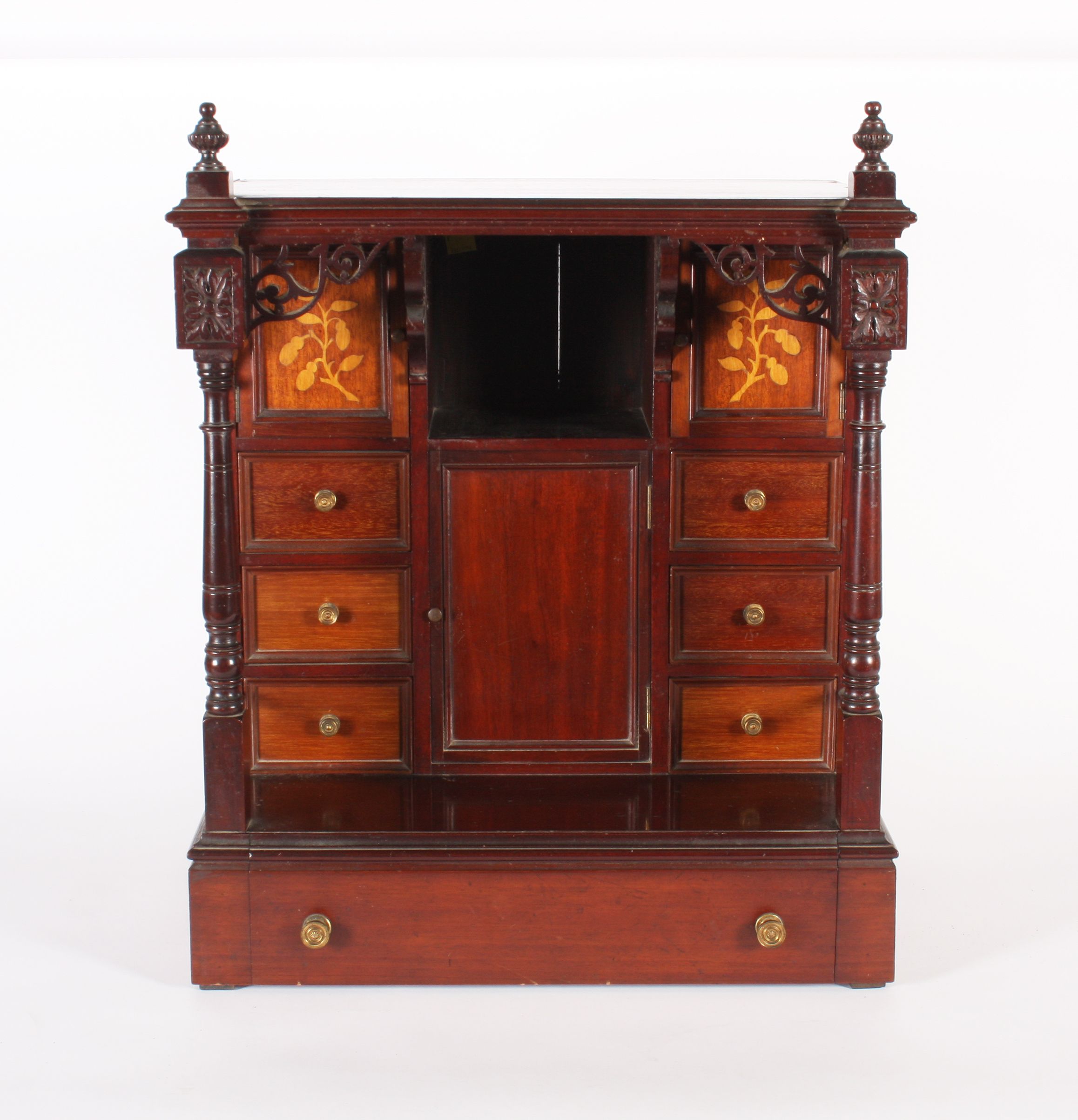 Bonhams : An unusual mahogany inlaid musical cabinet, circa 1900,