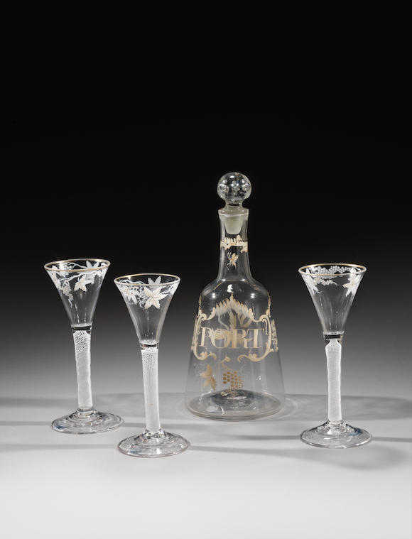 Bonhams A Beilby Enamelled Opaque Twist Wine Glass Circa 1765