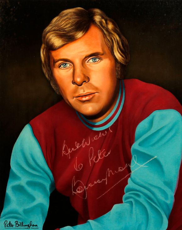 Bonhams : An original oil portrait of Bobby Moore in West Ham kit