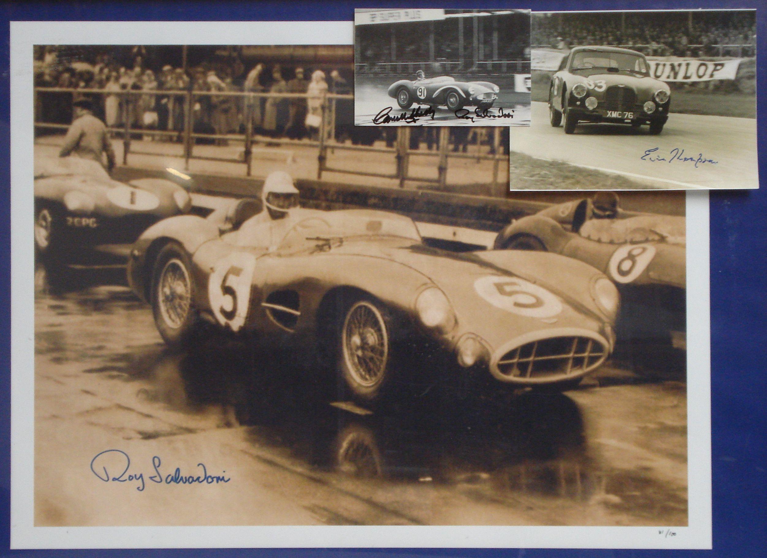 Bonhams Cars : Three signed Aston Martin 1950s motorsport images,