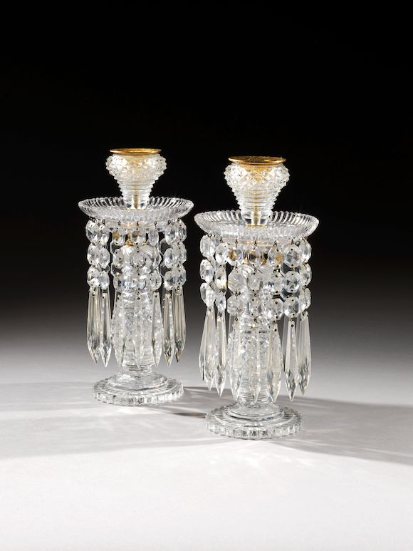Bonhams : A pair of Regency-style ormolu-mounted cut glass candle ...