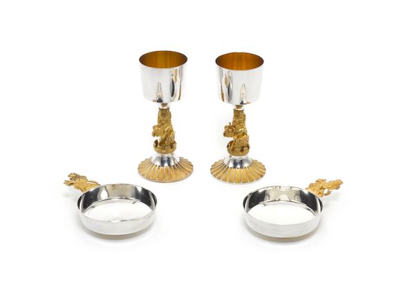 Bonhams : AURUM: A cased pair of silver and silver-gilt goblets and a ...