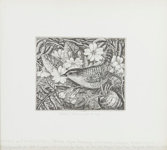 Bonhams : Robin Tanner (British, 1904-1988) Wren and Primroses; Lesser ...