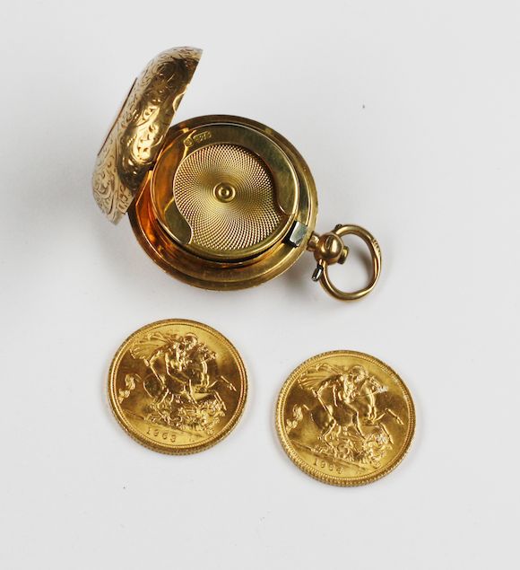 Bonhams : A 9ct gold sovereign holder, with scroll engraved decoration ...