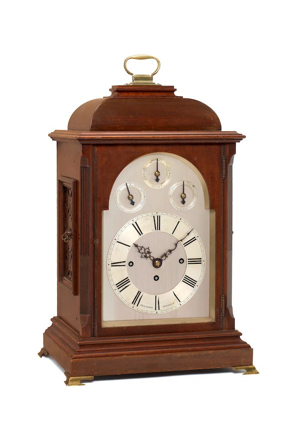 Bonhams : An early 20th century mahogany chiming bracket clock with ...