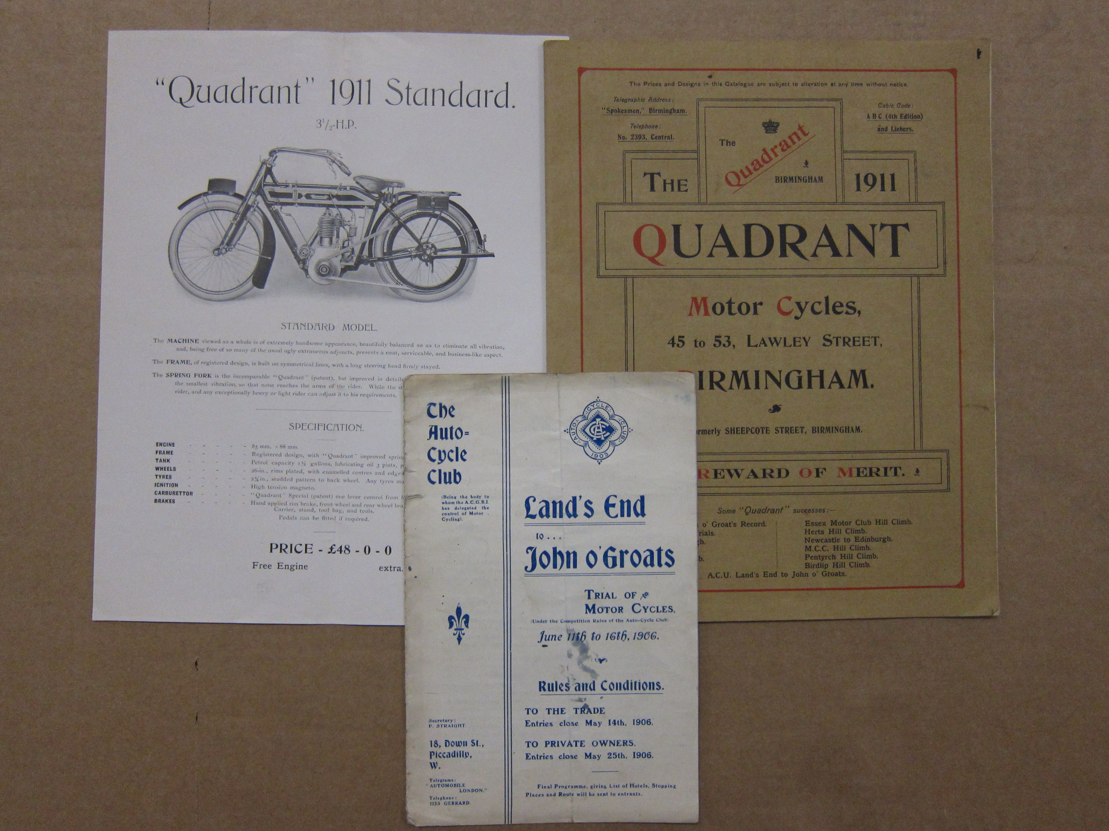 Bonhams Cars : A lot of Quadrant motorcycle ephemera,
