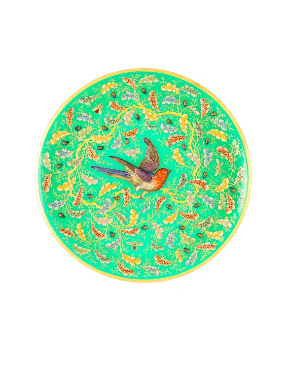 Bonhams : A Moser enamelled and gilt green-tinted plaque, circa 1882
