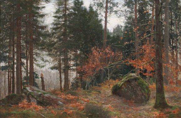 Bonhams : James Thomas Watts (British, 1853-1930) "A pine wood in ...