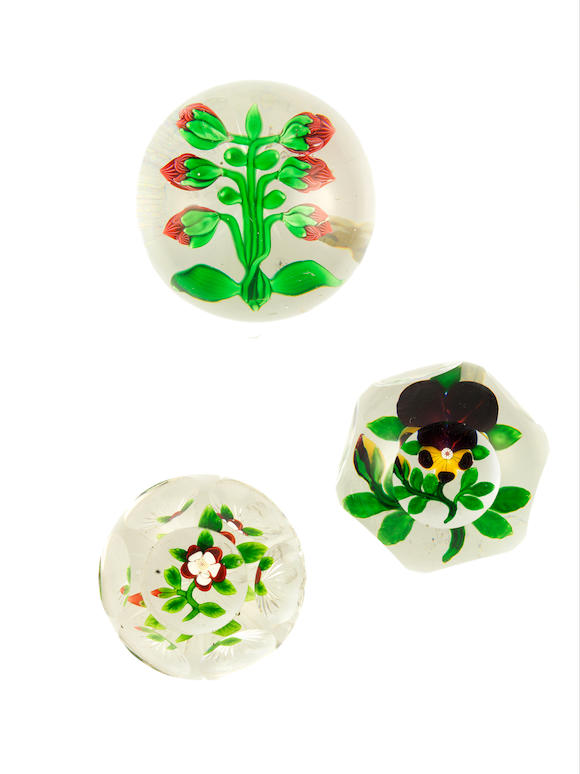 Bonhams Three Assorted Baccarat Flower Paperweights Circa 1850