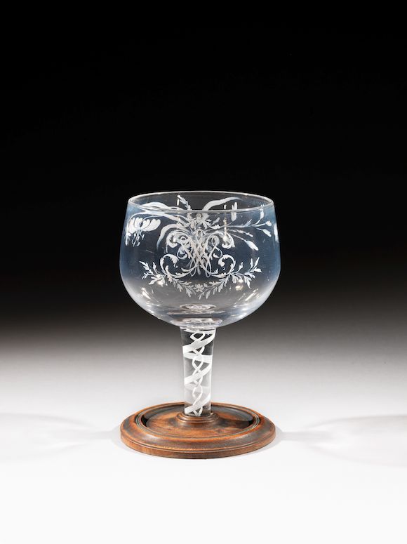 Bonhams : A rare Beilby enamelled opaque-twist goblet, circa 1770
