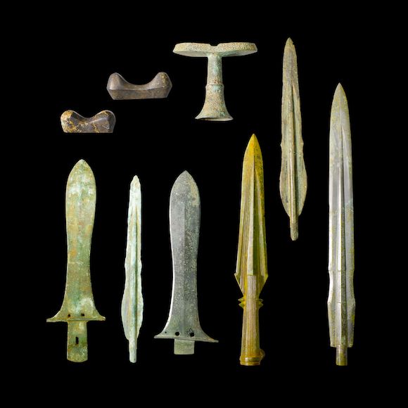 Bonhams : Six bronze jian, two guards and a grip Liaodong, proto-Korean ...