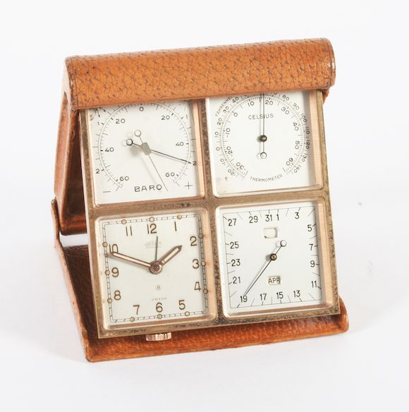 Bonhams : An unusual Angelus foursome portable clock/calendar/barometer ...