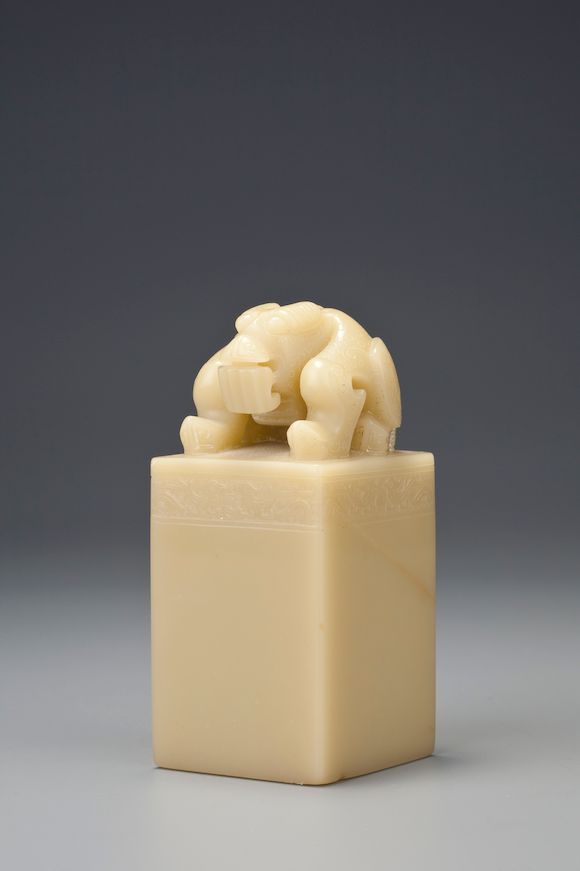 Bonhams : A carved 'qingtian fengmen qing' 'mythical beast' seal ...