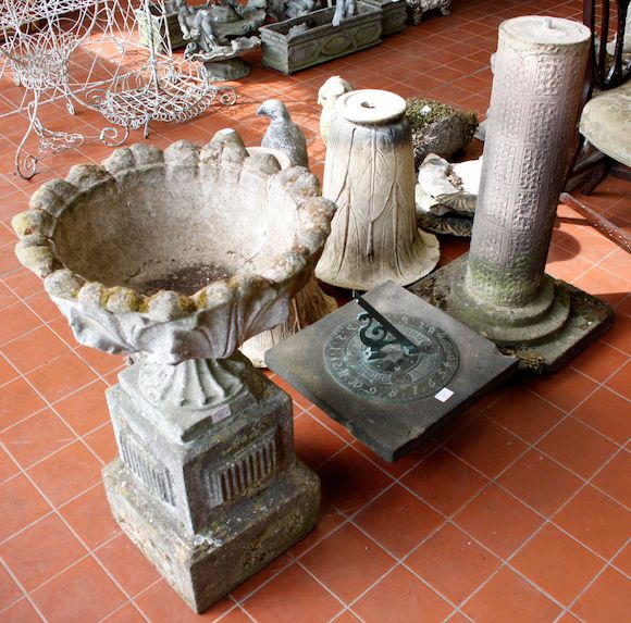 Bonhams : A carved sandstone cylindrical sundial pedestal,with bronze ...