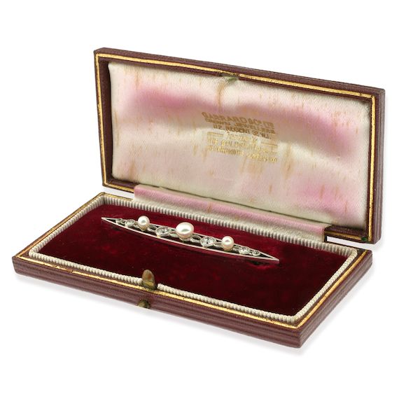 Bonhams : A diamond and pearl brooch, Garrard & Co Ltd