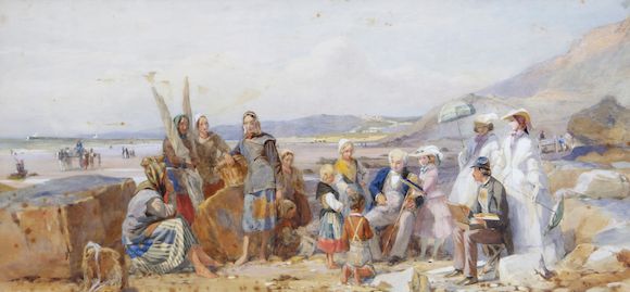 Bonhams : John Absolon (British, 1815-1895) Artist sketching on the beach