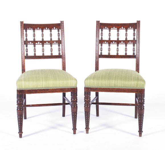 Bonhams : A pair of oak moulded frame side or standard chairs designed ...
