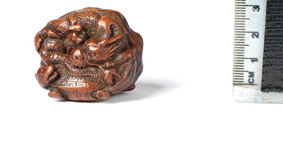 Bonhams : A wood netsuke of the four shijin (guardian beasts) By ...