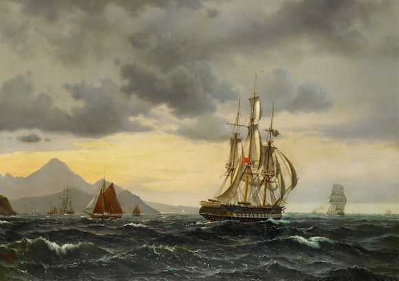 Bonhams : Vilhelm Melbye (Danish, 1824-1882) An English frigate running ...