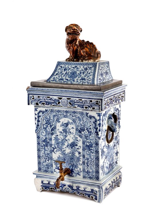 Bonhams : An 18th Century Chinese blue and white water cistern and cover