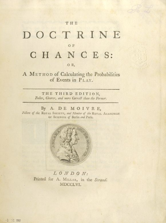 Bonhams : DE MOIVRE (ABRAHAM) The Doctrine of Chances: or, a Method of ...