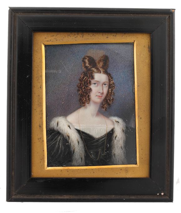 Bonhams : English School, circa 1830 A Lady, wearing black dress with ...