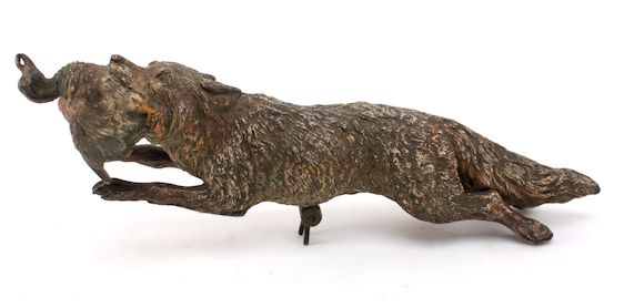 Bonhams : An Austrian cold-painted bronze fox,In the manner of Bergmann,
