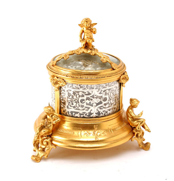 Bonhams A 19th Century Gilt Brass And Glass Inkwell