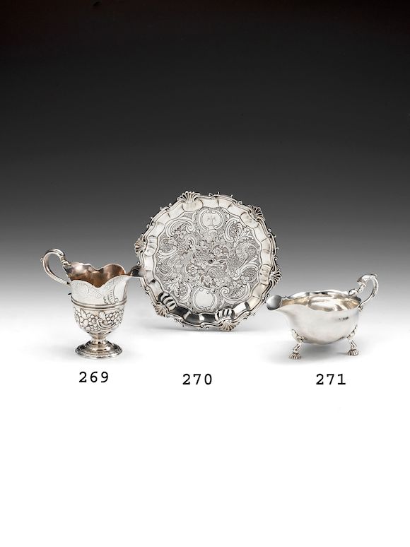 Bonhams : A mid 18th century Irish silver cream jug, stamped twice with ...