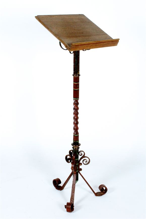 Bonhams : A Gothic revival wrought iron, brass mounted and polychrome ...