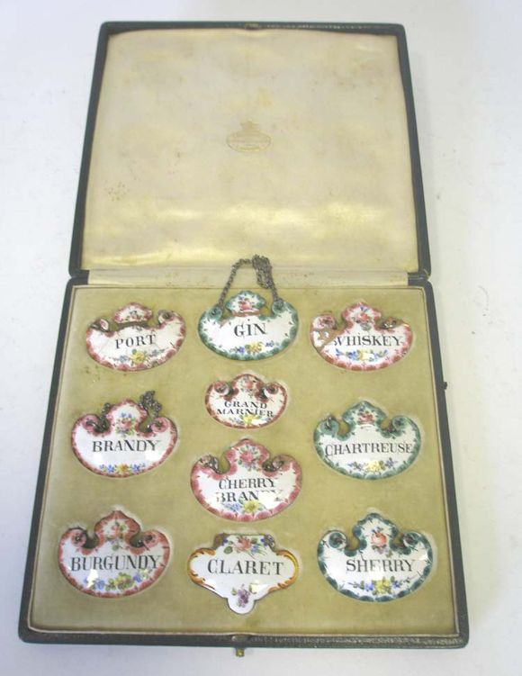 Bonhams : A cased set of ten late 19th century French enamel on copper ...