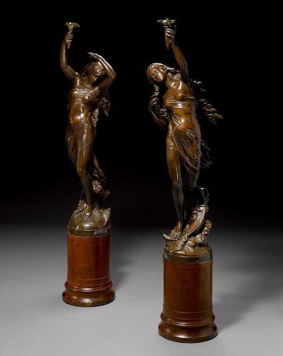 Bonhams : Mathurin Moreau, French (1822-1912) A pair of patinated cast ...