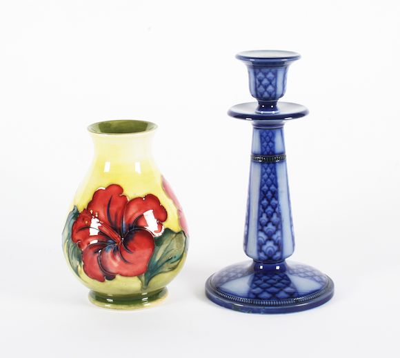Bonhams : A Walter Moorcroft vase and a Macintyre candlestick