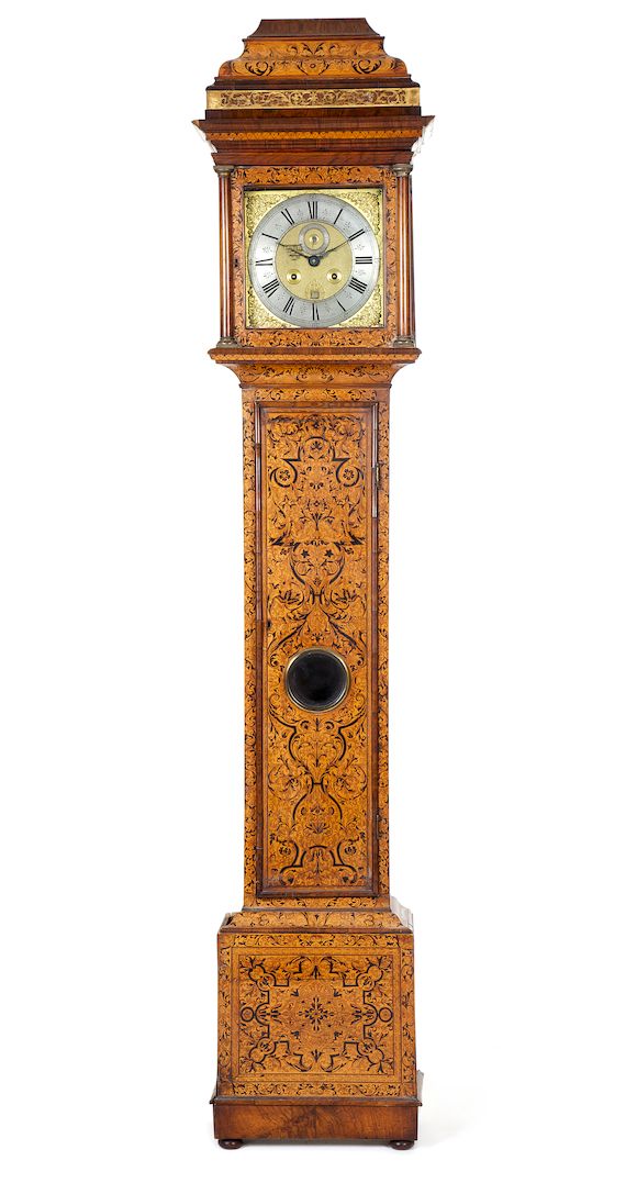 Bonhams : A fine early 18th century walnut seaweed marquetry longcase ...