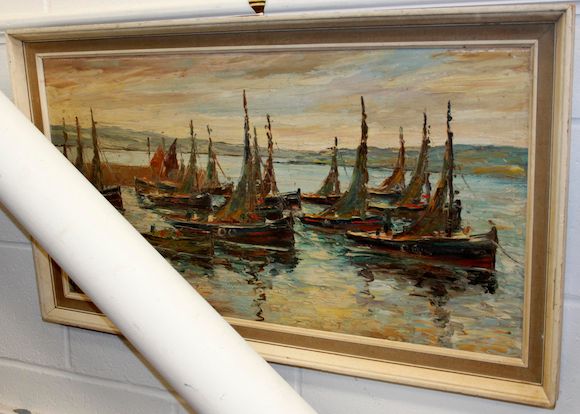 Bonhams : George Hann (British, 20th Century) Harbour scene