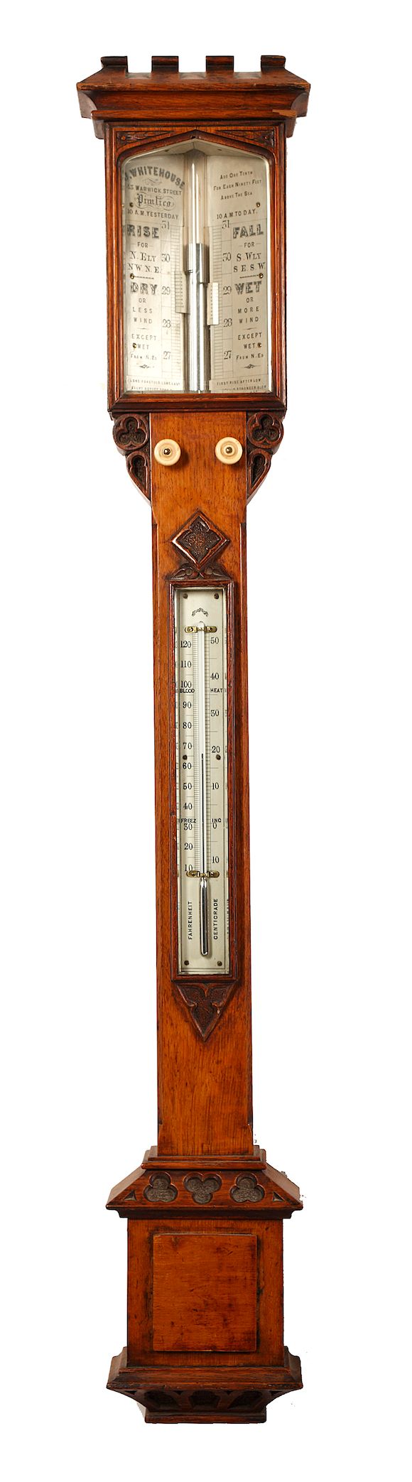 Bonhams : A Victorian light oak cased stick barometer/thermometer, J ...