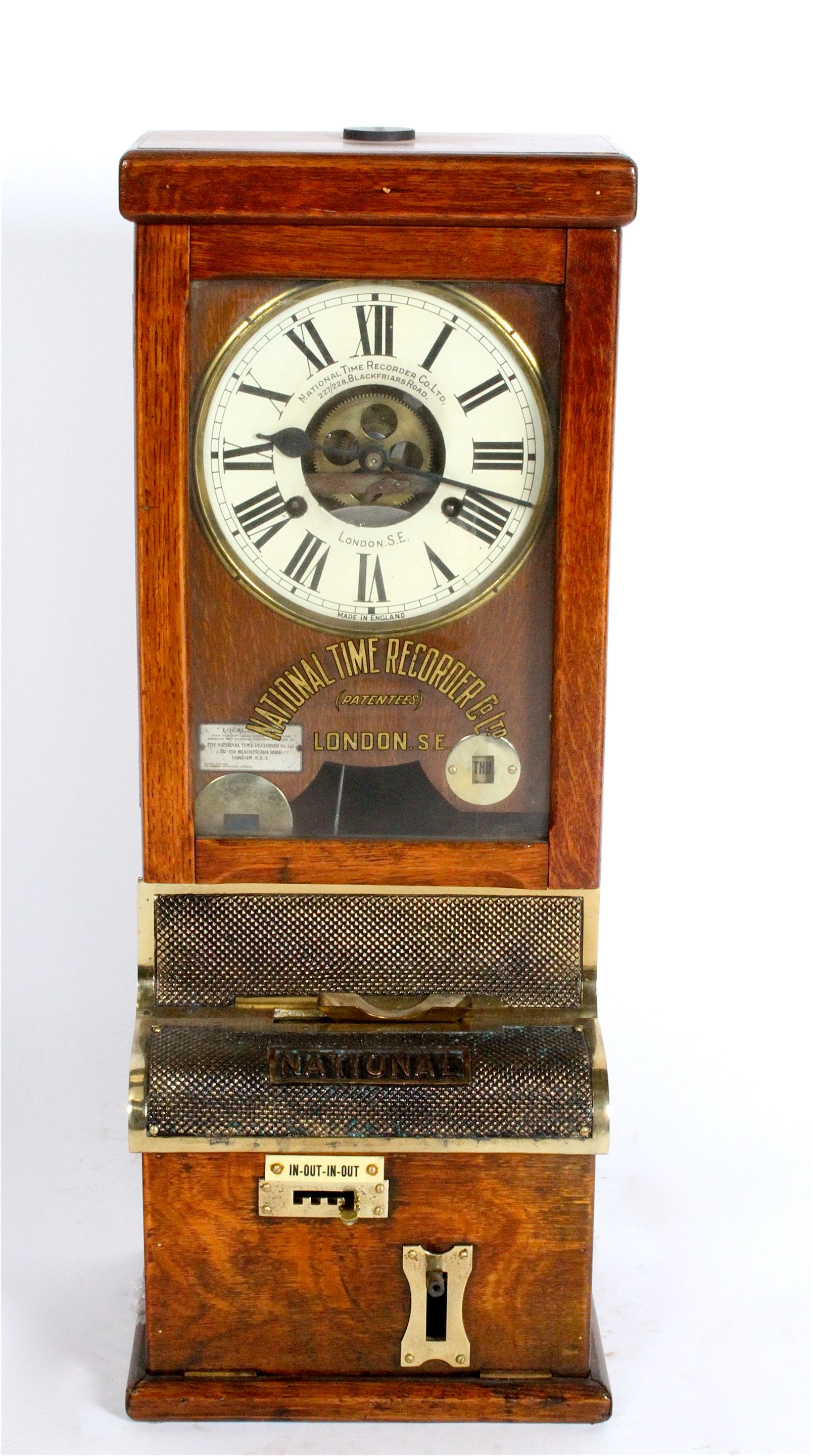 Bonhams : A National Time Recorder oak and brass clocking-in machine