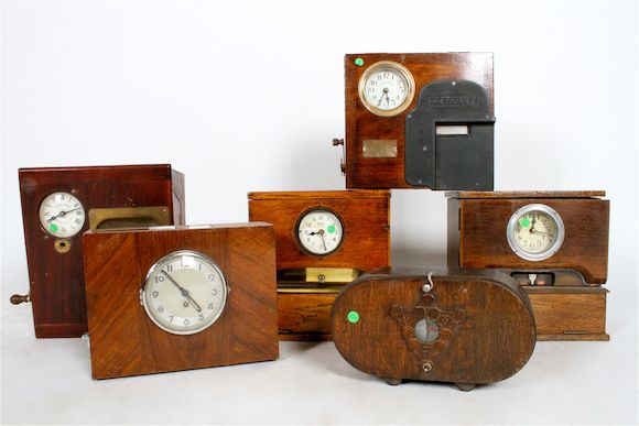Bonhams : Five various clocking-in machines