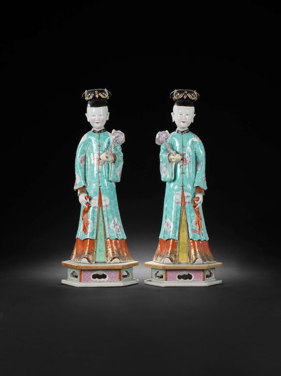 Bonhams : A very fine and rare pair of standing 'nodding head' ladies ...