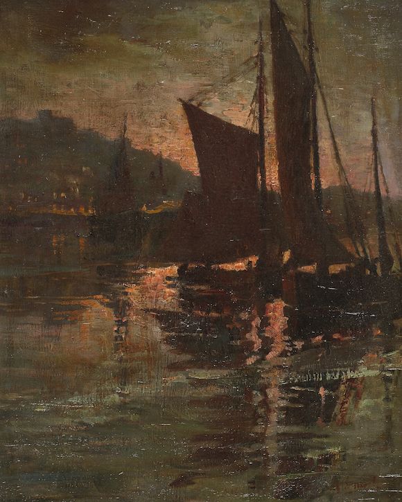 Bonhams : Robert Brough, RA ARSA (British, 1872-1905) Harbour by ...