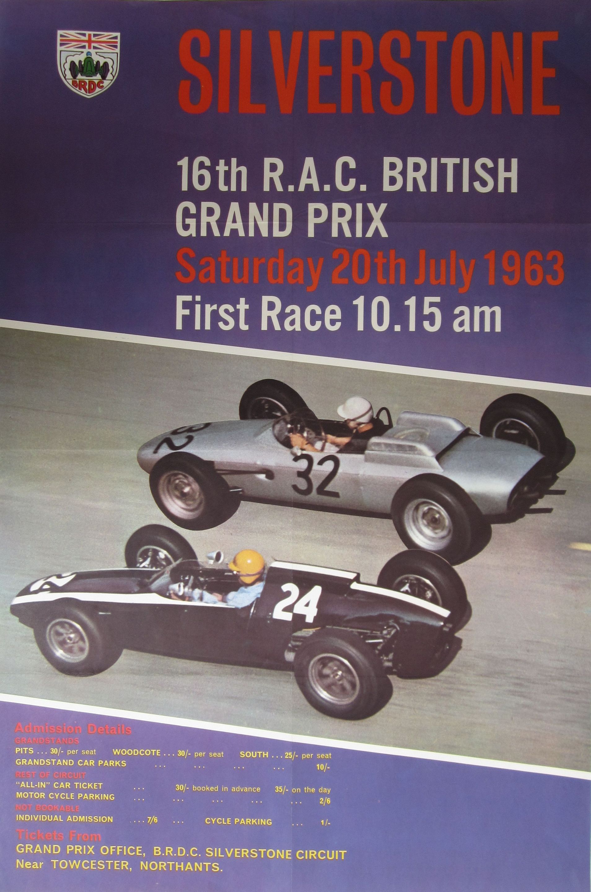 Bonhams Cars : A Silverstone British Grand Prix poster, 1963,