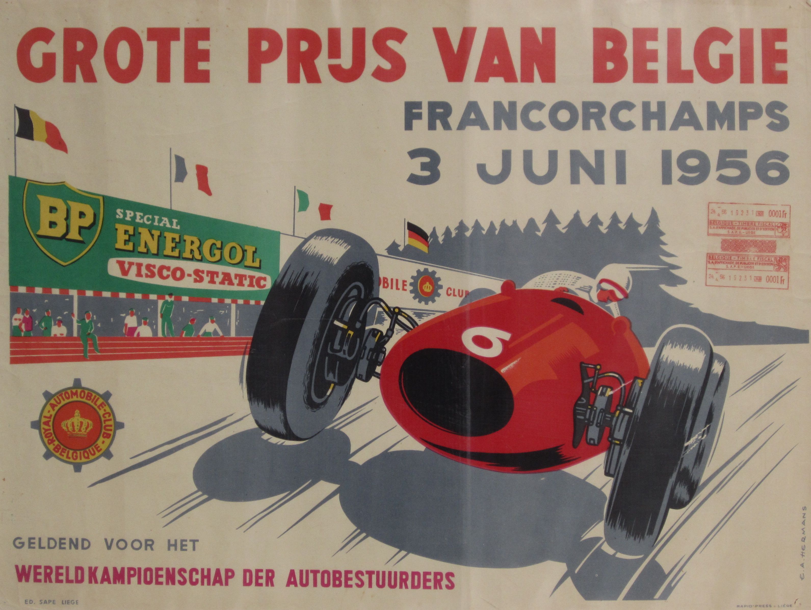 Bonhams Cars : A Belgium Grand Prix poster, Francorchamps, 1956,